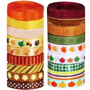 supla 18 rolls fall ribbons bulk trims printed grosgrain ribbons multicolor satin ribbons organza ribbons velvet ribbon 3/8" wide for craft gift wrapping autumn holiday wedding festival season party