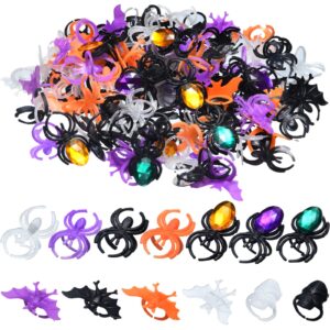 boao 150 pieces halloween spider ring skull bat ring spider party favors fake plastic jumping spider ring for halloween decoration