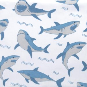 Sleeping Partners 4-Piece Blue Shark Sheet Set | 1 Full Flat Sheet, 1 Full Fitted Sheet & 2 Queen Pillowcases | Made of 100% Super Soft Microfiber Polyester | Soft, Smooth & Durable | Ideal for Boys