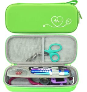 butterfox premium stethoscope case with divider and id slot for 3m littmann classic iii, cardiology iv diagnostic and more stethoscopes with pocket for nurse accessories (lime green)