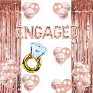 engaged balloons rose gold engagement party banner bride to be/we are engaged/bridal shower/just married/bachelorette/miss to mrs/diamond ring themed happy anniversary party supplies decorations