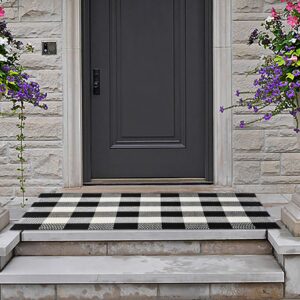 nanta cotton buffalo plaid rug 27.5 x 43 inches washable black and white buffalo check rug for layered door mat indoor outdoor