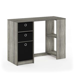 furinno jaya modern computer study desk, small, french oak grey/black