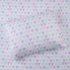 sleeping partners 3-piece hearts sheet set | 1 twin flat sheet, 1 twin fitted sheet & 1 queen pillowcase | 100% super soft microfiber polyester | soft, smooth & durable | ideal for kids | multicolor