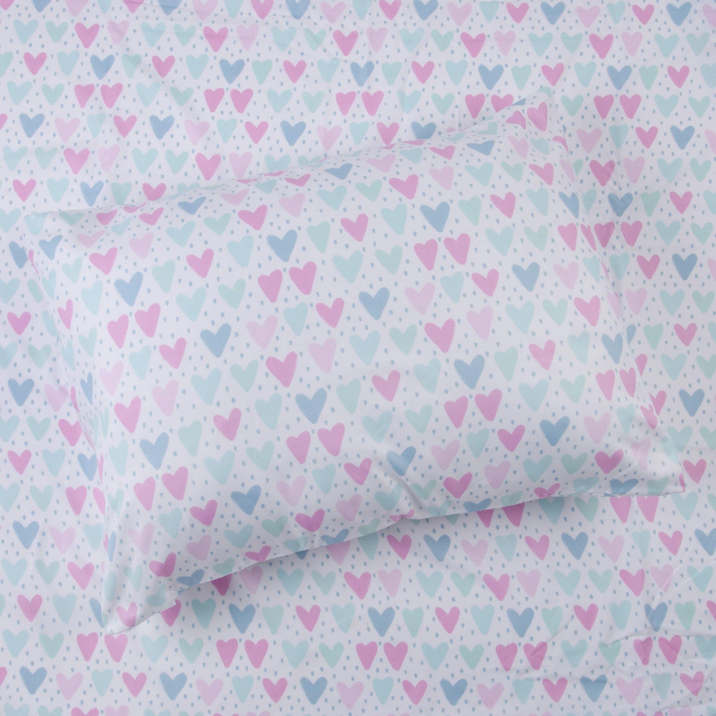 Sleeping Partners 3-Piece Hearts Sheet Set | 1 Twin Flat Sheet, 1 Twin Fitted Sheet & 1 Queen Pillowcase | 100% Super Soft Microfiber Polyester | Soft, Smooth & Durable | Ideal for Kids | Multicolor