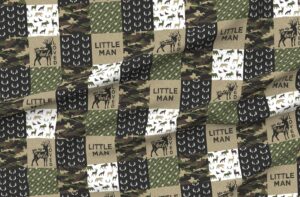 spoonflower fabric - little man woodland wholecloth camouflage camo hunting deer boy printed on denim fabric by the yard - bottomweight apparel home decor upholstery