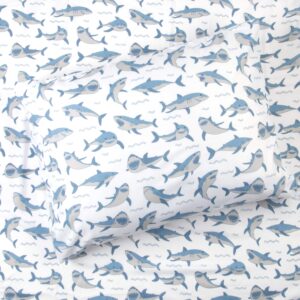 sleeping partners 4-piece blue shark sheet set | 1 full flat sheet, 1 full fitted sheet & 2 queen pillowcases | made of 100% super soft microfiber polyester | soft, smooth & durable | ideal for boys