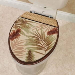 touch of class key west elongated toilet seat multi warm - tropical style decor - painted by hand - metal hinges rust resistant - dimensional leaves design - island decor for bathroom