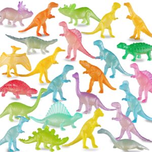 96 pack glow in dark mini dinosaur bulk toy set, dinosaur party favors for kid, dino figure cupcake toppers, birthday decorations goody bag filler, classroom prize, pinata stuffers, halloween treats