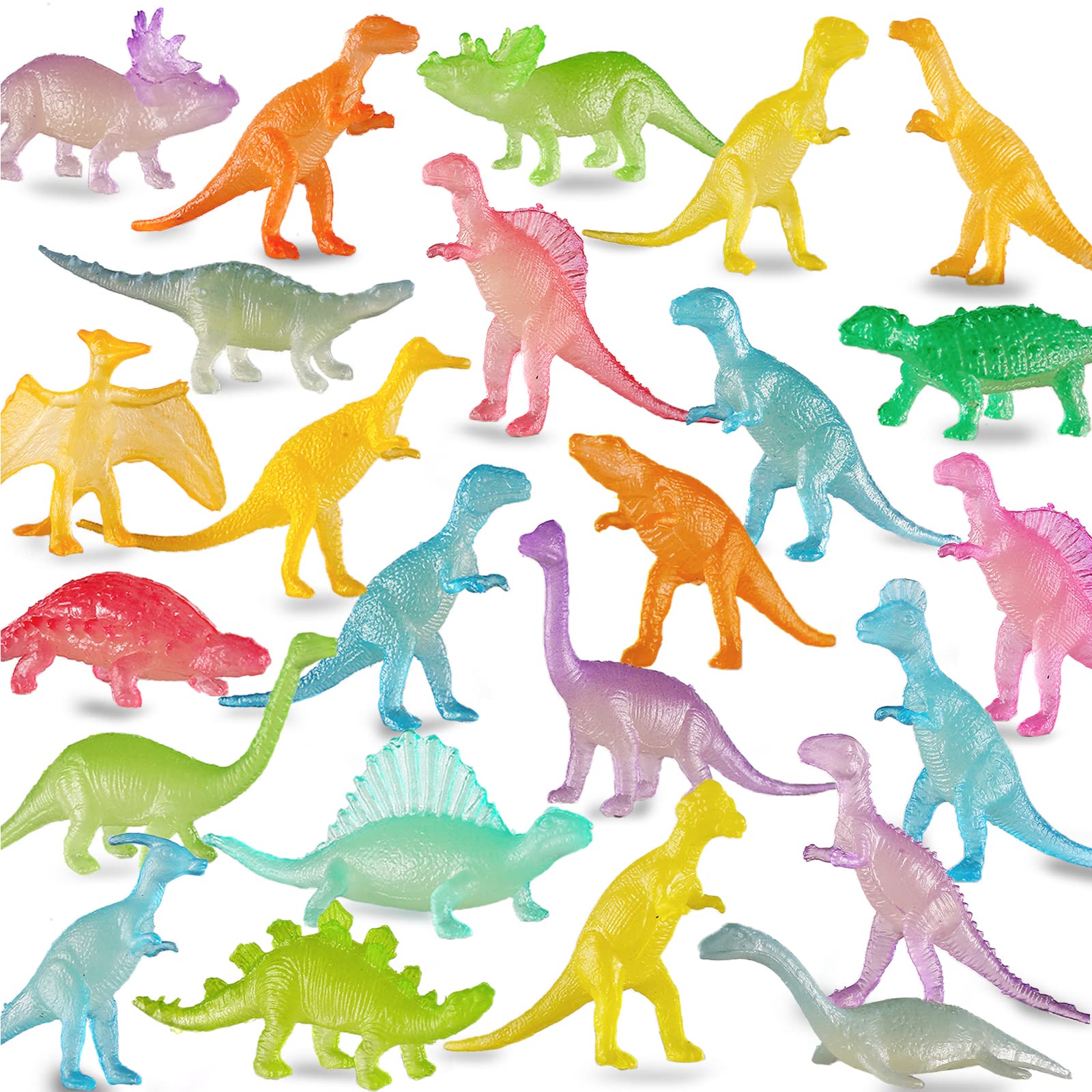 96 Pack Glow in Dark Mini Dinosaur Bulk Toy Set, Dinosaur Party Favors for Kid, Dino Figure Cupcake Toppers, Birthday Decorations Goody Bag Filler, Classroom Prize, Pinata Stuffers, Halloween Treats