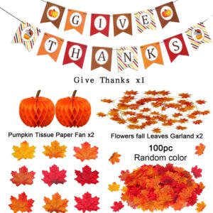 GIVE Thanks Hanging Banner Autumn Pumpkin Honeycomb Ball Maple Leaf Garland Fall Harvest Welcome Banner for Thanksgiving Party Decorations