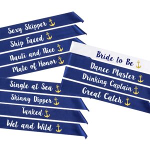 “last sail before the veil” bachelorette sashes | 12 pack | 1 bride to be sash and 11 bride tribe sashes with fun nautical phrases