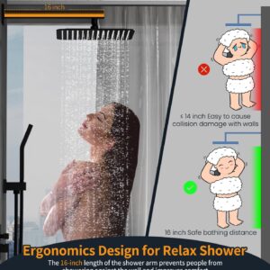 SR SUN RISE 12 Inches Matte Black Shower System 12 Inch Brass Bathroom Luxury Rain Mixer Shower Combo Set Wall Mounted Rainfall Shower Head System Shower Faucet Rough-in Valve Body and Trim Included