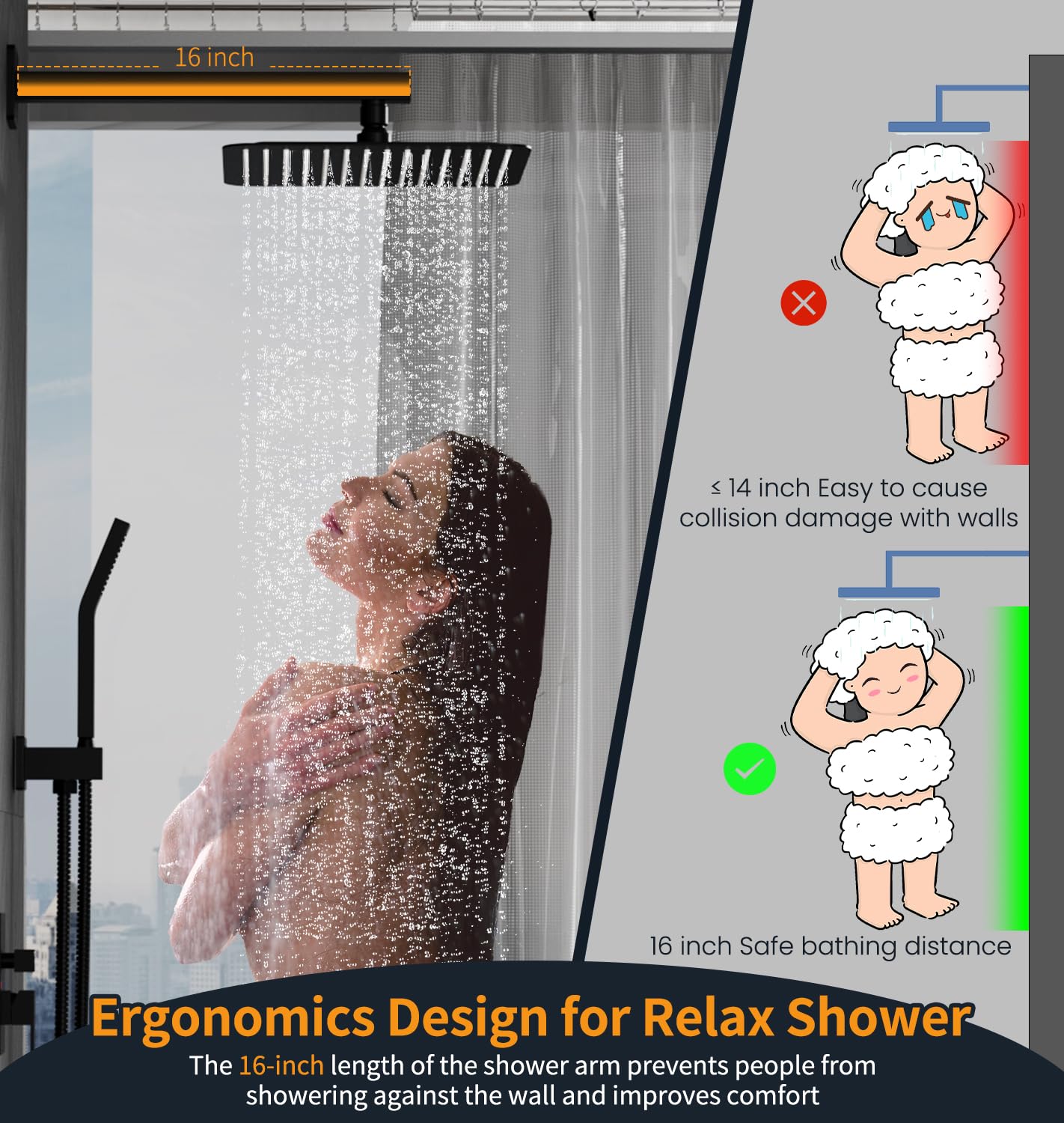 SR SUN RISE 12 Inches Matte Black Shower System 12 Inch Brass Bathroom Luxury Rain Mixer Shower Combo Set Wall Mounted Rainfall Shower Head System Shower Faucet Rough-in Valve Body and Trim Included