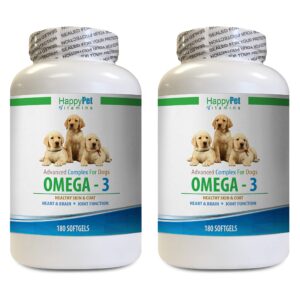 HAPPY PET VITAMINS LLC Dog Allergy Itch Relief - Dog Omega 3 - Healthy Skin Coat and Joints - Brain and Heart Health - Allergy Relief - epa Fish Oil for Dogs - 2 Bottles (360 Softgels)