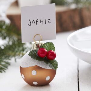 ginger ray pudding christmas bauble name place card holders 6 pack let it snow,brown