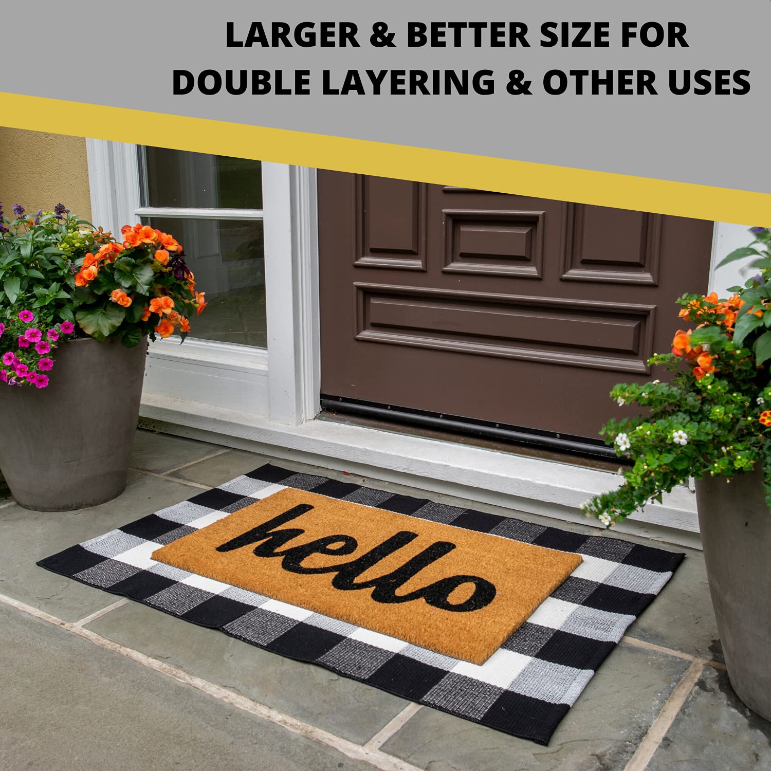 NANTA Cotton Buffalo Plaid Rug 27.5 x 43 Inches Washable Black and White Buffalo Check Rug for Layered Door Mat Indoor Outdoor