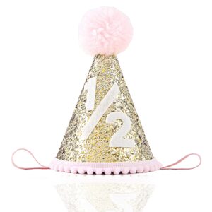 waouh half birthday crown hat - mini cake smash photo prop for baby's 6 month milestone, party hats for kids (baby girl)