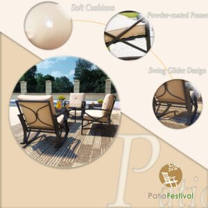 PatioFestival 5 PCS Metal Patio Furniture Conversation Set, Outdoor Patio Conversation Sectional Sets,Iron Steel Frame Loveseat Chair with Cushions, Coffee Table (5 PCS, Khaki)