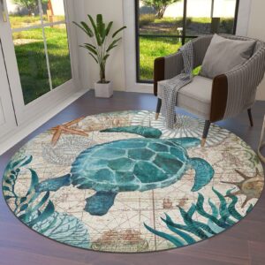 libaoge round area rugs 5 ft diameter indoor aloha mats sea turtle ocean animal nautical map soft living room bedroom unique carpet woman yoga mat home decor