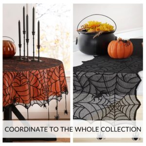 Elrene Home Fashions Crawling Spider Halloween Tablecloth Lace Lined with Removable Orange Plastic Liner, 60" x 84" Rectangle, Orange & Black