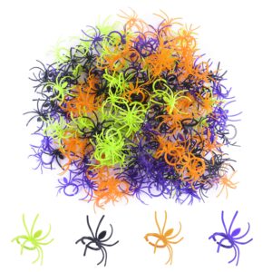 tanlee 300 pieces halloween plastic spider ring stretch spider web decor table scatter cupcake topper for halloween and spider themed party supplies