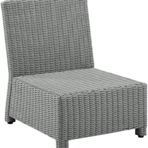 Crosley Furniture Bradenton Armless Outdoor Sectional Chair, Wicker Patio Chairs for Porch, Deck, Backyard, Gray with Gray Cushions