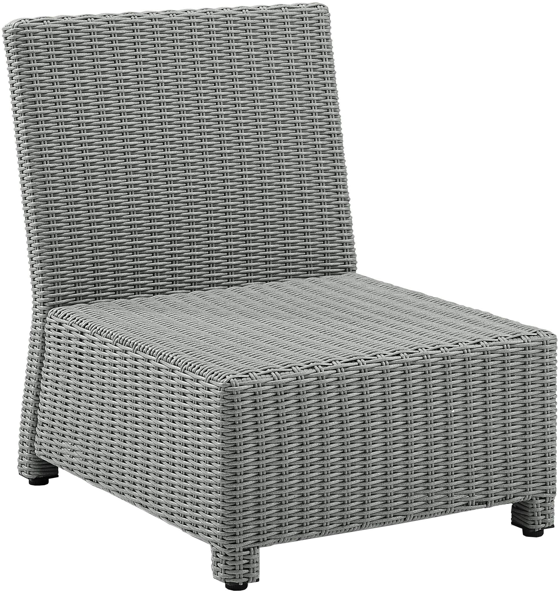 Crosley Furniture Bradenton Armless Outdoor Sectional Chair, Wicker Patio Chairs for Porch, Deck, Backyard, Gray with Gray Cushions