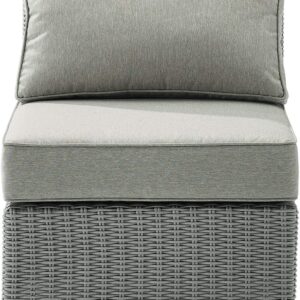 Crosley Furniture Bradenton Armless Outdoor Sectional Chair, Wicker Patio Chairs for Porch, Deck, Backyard, Gray with Gray Cushions