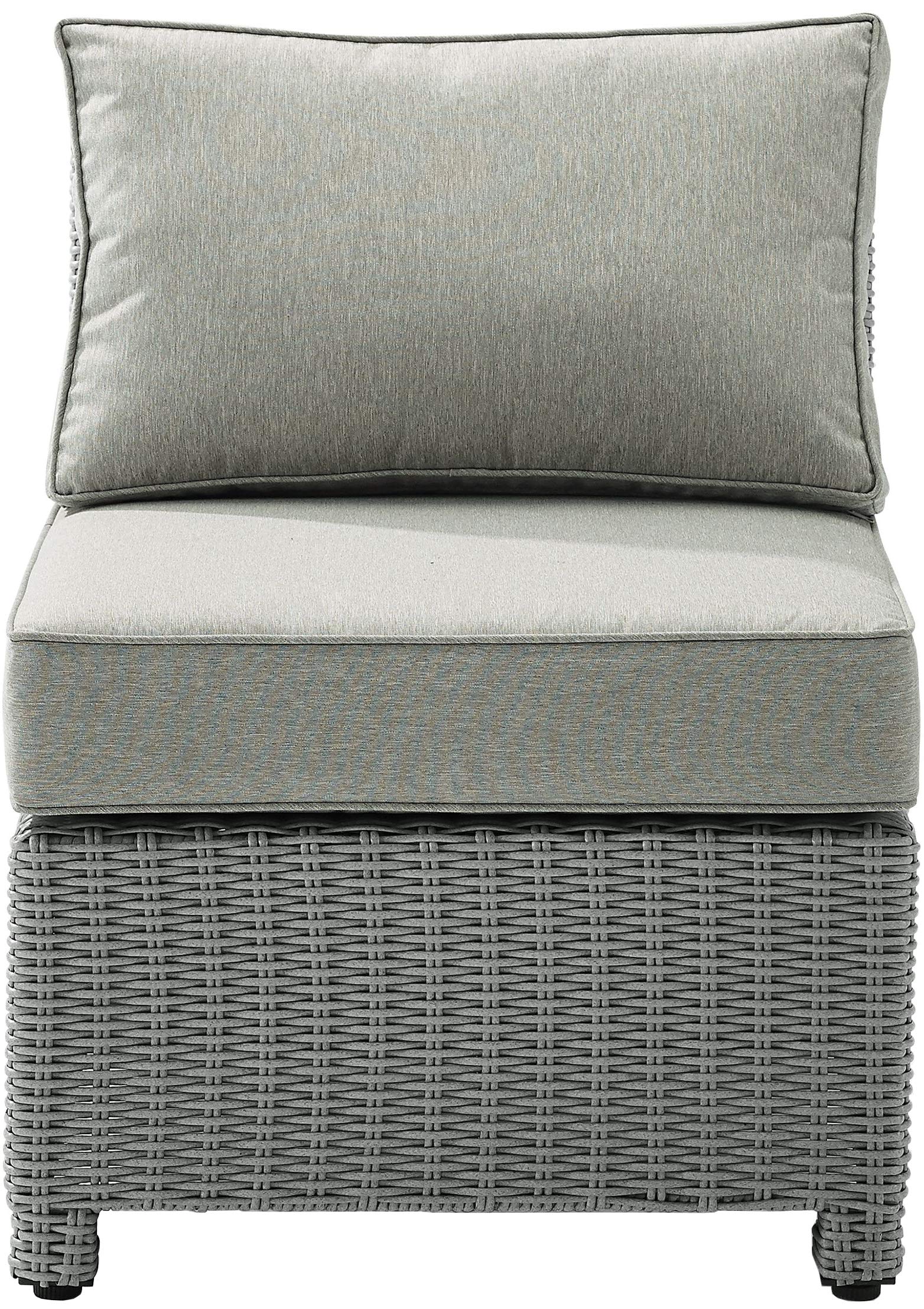 Crosley Furniture Bradenton Armless Outdoor Sectional Chair, Wicker Patio Chairs for Porch, Deck, Backyard, Gray with Gray Cushions