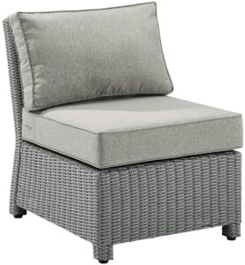 crosley furniture bradenton armless outdoor sectional chair, wicker patio chairs for porch, deck, backyard, gray with gray cushions