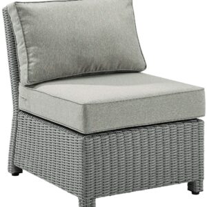 Crosley Furniture Bradenton Armless Outdoor Sectional Chair, Wicker Patio Chairs for Porch, Deck, Backyard, Gray with Gray Cushions