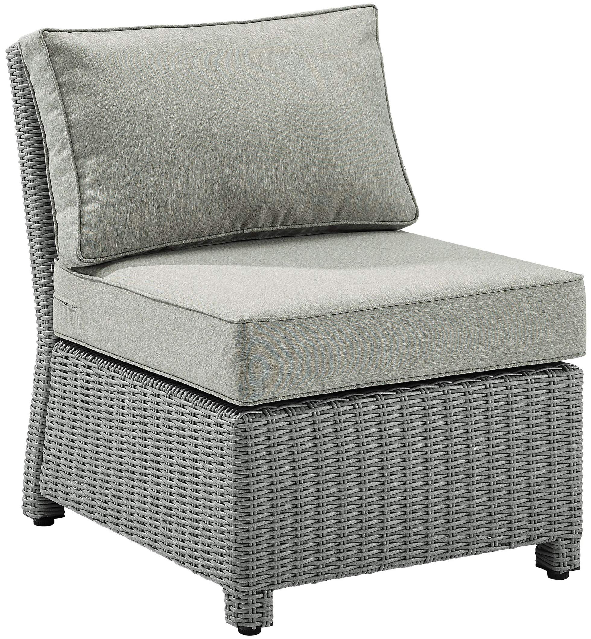 Crosley Furniture Bradenton Armless Outdoor Sectional Chair, Wicker Patio Chairs for Porch, Deck, Backyard, Gray with Gray Cushions