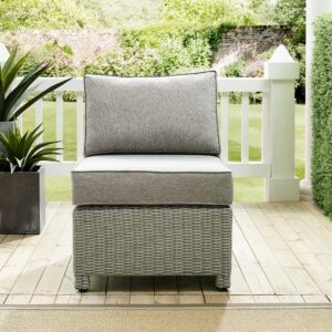 Crosley Furniture Bradenton Armless Outdoor Sectional Chair, Wicker Patio Chairs for Porch, Deck, Backyard, Gray with Gray Cushions