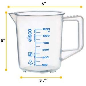 EISCO Measuring Jug, 600ml - Polypropylene - Screen Printed Graduations, Spout & Handle for Easy Pouring - Excellent Optical Clarity