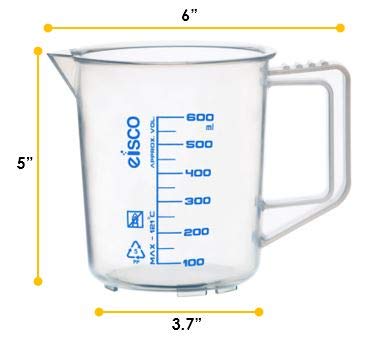 EISCO Measuring Jug, 600ml - Polypropylene - Screen Printed Graduations, Spout & Handle for Easy Pouring - Excellent Optical Clarity