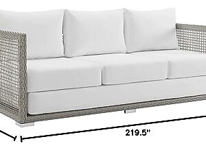 Modway Aura Outdoor Patio Wicker RattanSofa, Loveseat, Armchair and Coffee Table in Gray White