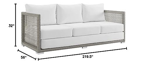 Modway Aura Outdoor Patio Wicker RattanSofa, Loveseat, Armchair and Coffee Table in Gray White