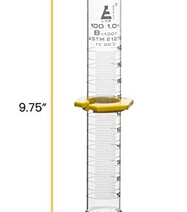 EISCO 100mL Glass Graduated Cylinder - Borosilicate - ASTM Class B - Hexagonal Base - White Single Scale