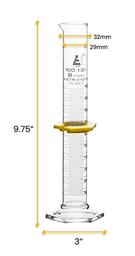 EISCO 100mL Glass Graduated Cylinder - Borosilicate - ASTM Class B - Hexagonal Base - White Single Scale