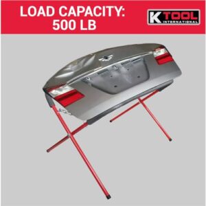 K Tool International 79750 Automotive Fender Stand for Garages, Repair Shops, and DIY, 41" x 43" x 35", 500 lbs. Capacity, Adjustable, Padded, Powder-Coated Tubular Steel, Rubber Feet, Red/Black