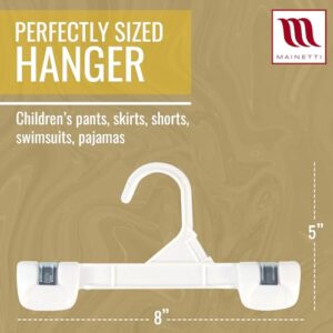 Mainetti 1004 White Kids Plastic Hangers - 100 Pack with Sturdy Plastic, Great for Pants/Skirts/Slacks/Bottoms, 8-Inch