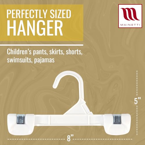 Mainetti 1004 White Kids Plastic Hangers - 100 Pack with Sturdy Plastic, Great for Pants/Skirts/Slacks/Bottoms, 8-Inch