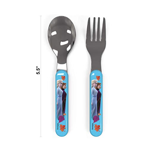 zak! Disney Frozen 2 - 5-Piece Dinnerware Set - Durable Plastic & Stainless Steel - Includes Water Bottle, 8-Inch Plate, 6-Inch Bowl, Fork & Spoon - Suitable for Kids Ages 3+