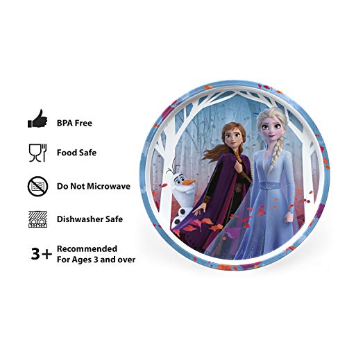 zak! Disney Frozen 2 - 5-Piece Dinnerware Set - Durable Plastic & Stainless Steel - Includes Water Bottle, 8-Inch Plate, 6-Inch Bowl, Fork & Spoon - Suitable for Kids Ages 3+