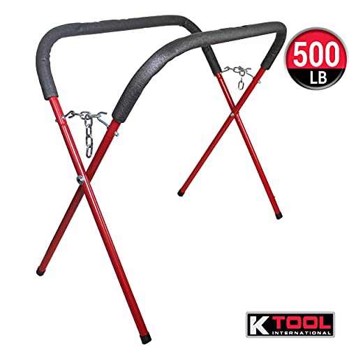 K Tool International 79750 Automotive Fender Stand for Garages, Repair Shops, and DIY, 41" x 43" x 35", 500 lbs. Capacity, Adjustable, Padded, Powder-Coated Tubular Steel, Rubber Feet, Red/Black