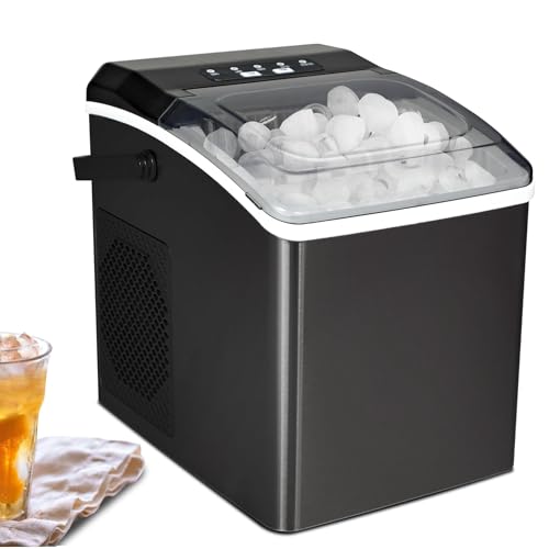 Koolatron Portable Countertop Ice Maker 26 lbs/24Hrs Black Stainless Steel 2 Ice Sizes Self-Cleaning 9 Ice Cubes in 6 Mins