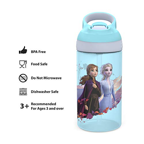 zak! Disney Frozen 2 - 5-Piece Dinnerware Set - Durable Plastic & Stainless Steel - Includes Water Bottle, 8-Inch Plate, 6-Inch Bowl, Fork & Spoon - Suitable for Kids Ages 3+