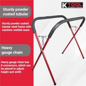 K Tool International 79750 Automotive Fender Stand for Garages, Repair Shops, and DIY, 41" x 43" x 35", 500 lbs. Capacity, Adjustable, Padded, Powder-Coated Tubular Steel, Rubber Feet, Red/Black