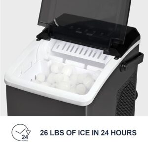 Koolatron Portable Countertop Ice Maker 26 lbs/24Hrs Black Stainless Steel 2 Ice Sizes Self-Cleaning 9 Ice Cubes in 6 Mins